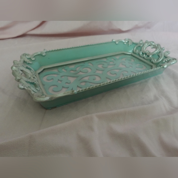 Kitchen | Vintage Light Blue Serving Tray With Silver Handles And ...